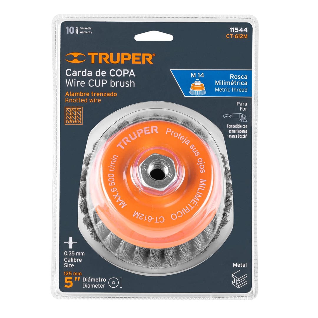 CARDA COPA 5 ALAMBRE TRENZADO FINO, EJE M14, TRUPER – Proyecto Ferretero