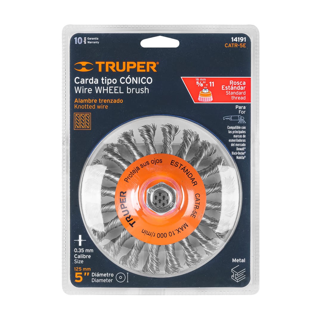 CARDA TIPO CÓNICO 5 ALAMBRE TRENZADO, EJE 5/8-11, TRUPER – Proyecto Ferretero