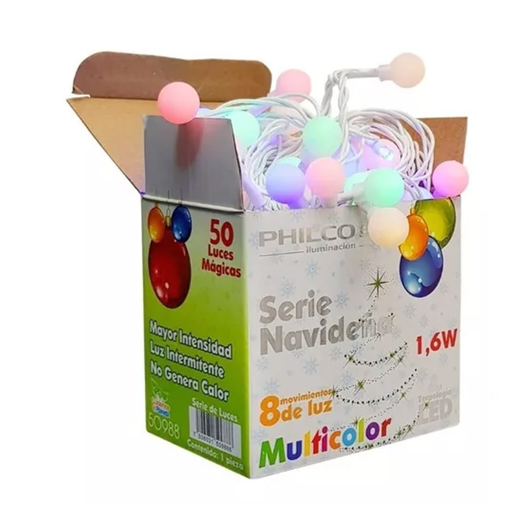 SERIE NAVIDEÑA DE LEDS MULTICOLOR TIPO ESFERA 1.6W 7.5 MTS PHILCO ...