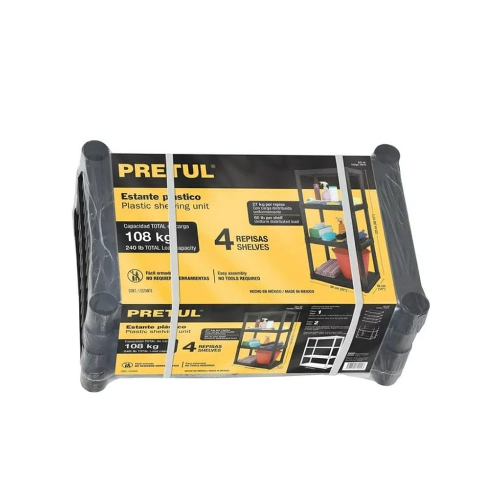 ESTANTE PLÁSTICO 4 REPISAS, PRETUL – Proyecto Ferretero